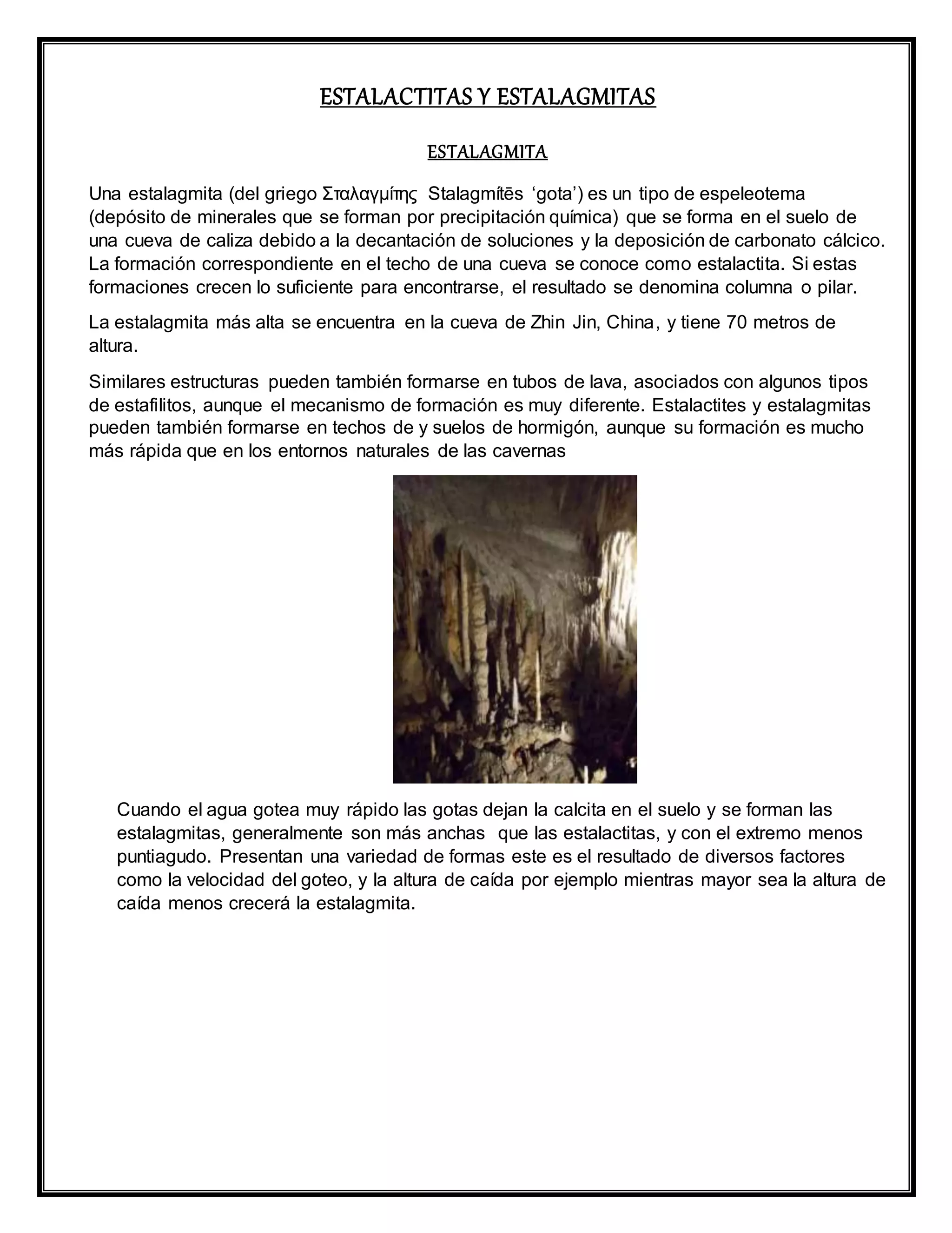 Estalactitas y estalagmitas. | DOCX