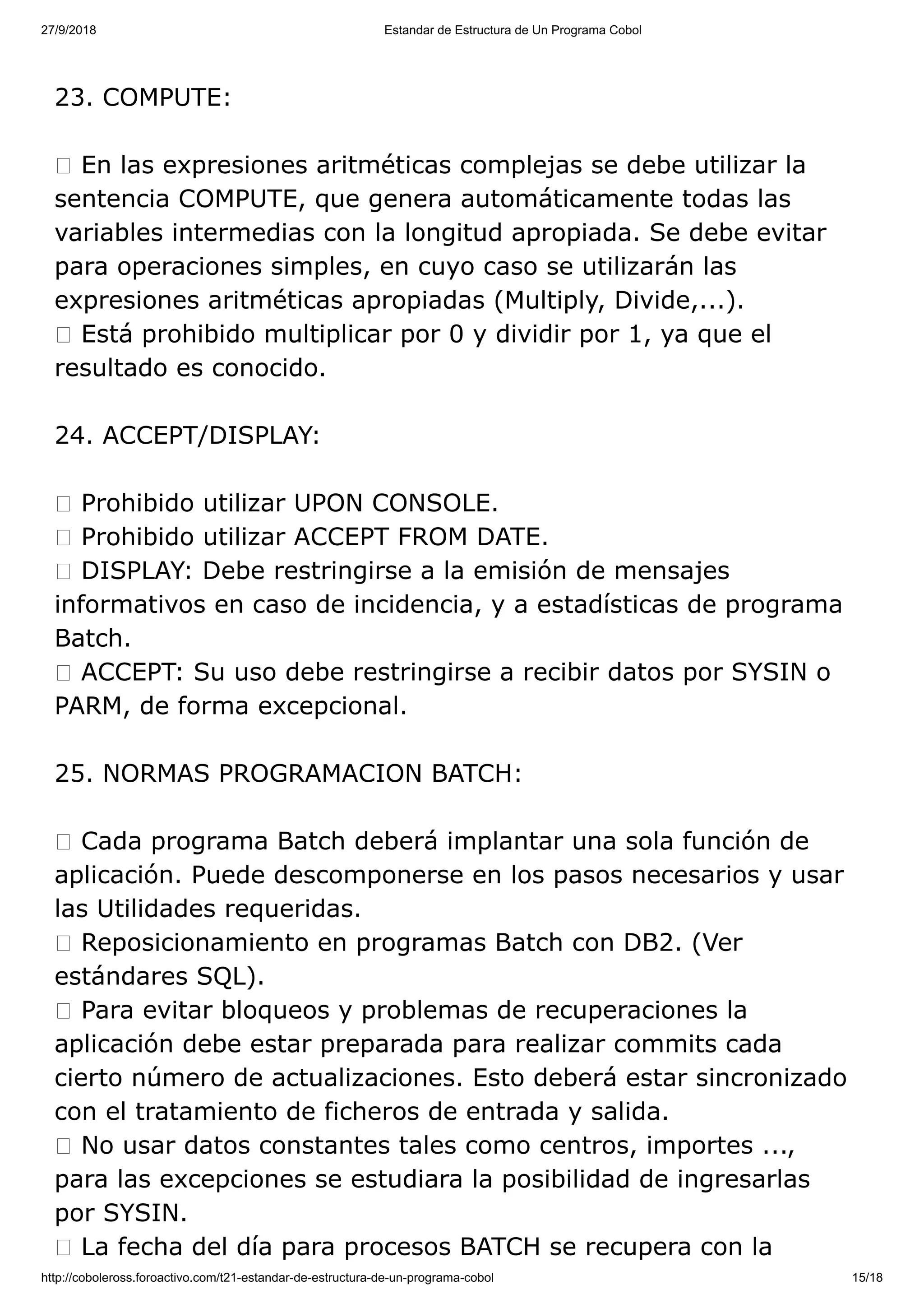 Estandar de estructura de un programa cobol | PDF