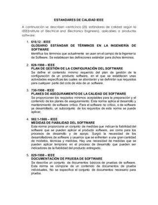 25 Estandares - IEEE Calidad de Software | DOCX