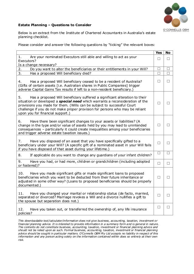 Estate Planning Checklist Estate Planning Checklist