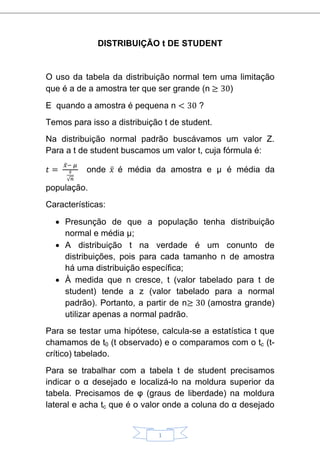 Estatística distribuição t de student (aula 8) | PDF