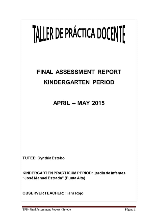 Estebo tpd- final assessment report kindergarten period | PDF