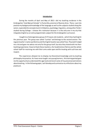 Estebo tpd- final assessment report kindergarten period | PDF