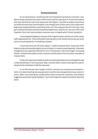 Estebo tpd- final assessment report kindergarten period | PDF