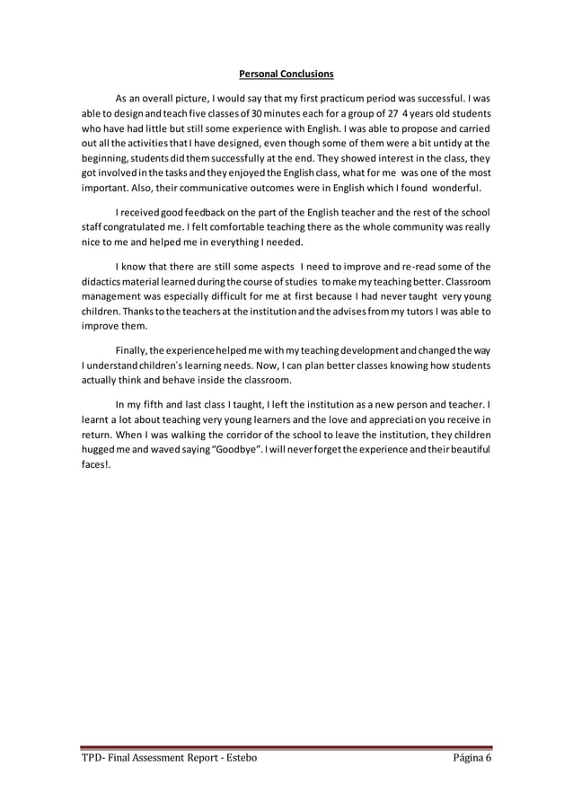 Estebo tpd- final assessment report kindergarten period | PDF