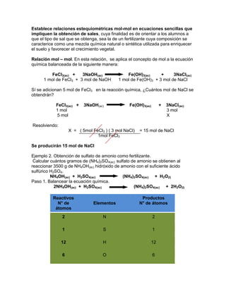Estequiometría - Mol | DOCX