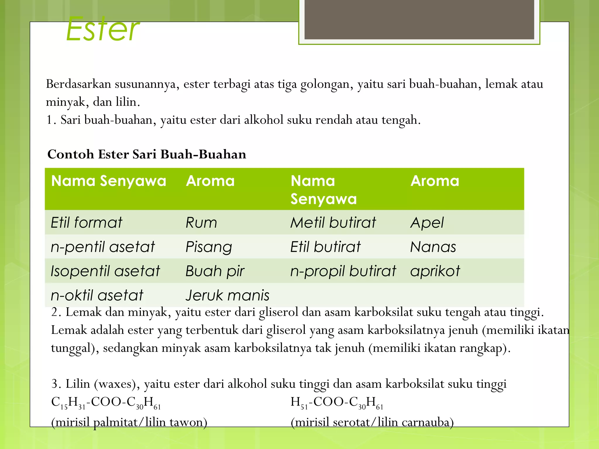 Ester dan kegunaanya | PPT