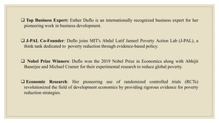 About Esther duflo and her achievements | PPTX