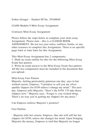 Esther Gringer – Student ID No. 39188869CL600 Module 9 Mini-Es.docx