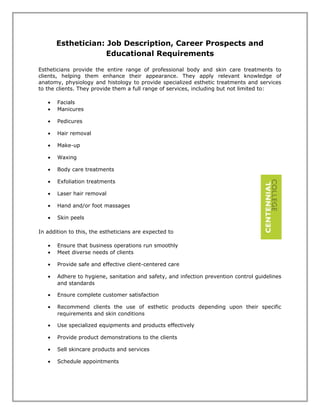 Esthetician job description, career prospects and educational ...