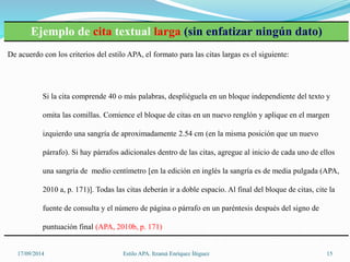 Estilo APA: Citas textuales. ITZAMÁ ENRÍQUEZ ÍÑIGUEZ | PPTX