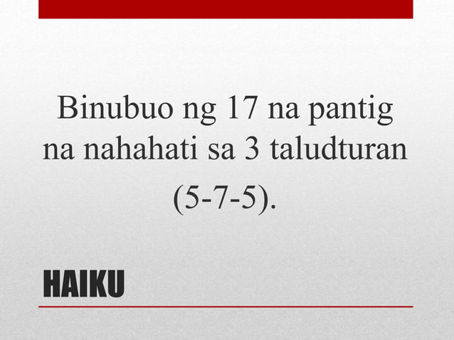 FILIPINO 9 Estilo ng pagkakasulat ng tanka at haiku | PPTX