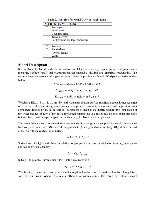 Estimation of Groundwater Recharge Using WetSpass and MODFLOW | DOCX