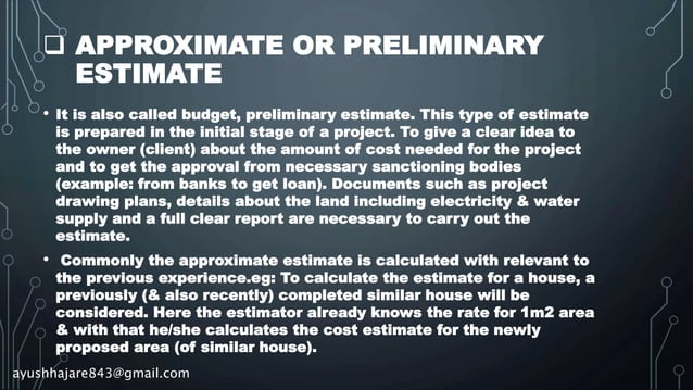 Estimating and costing | PPTX