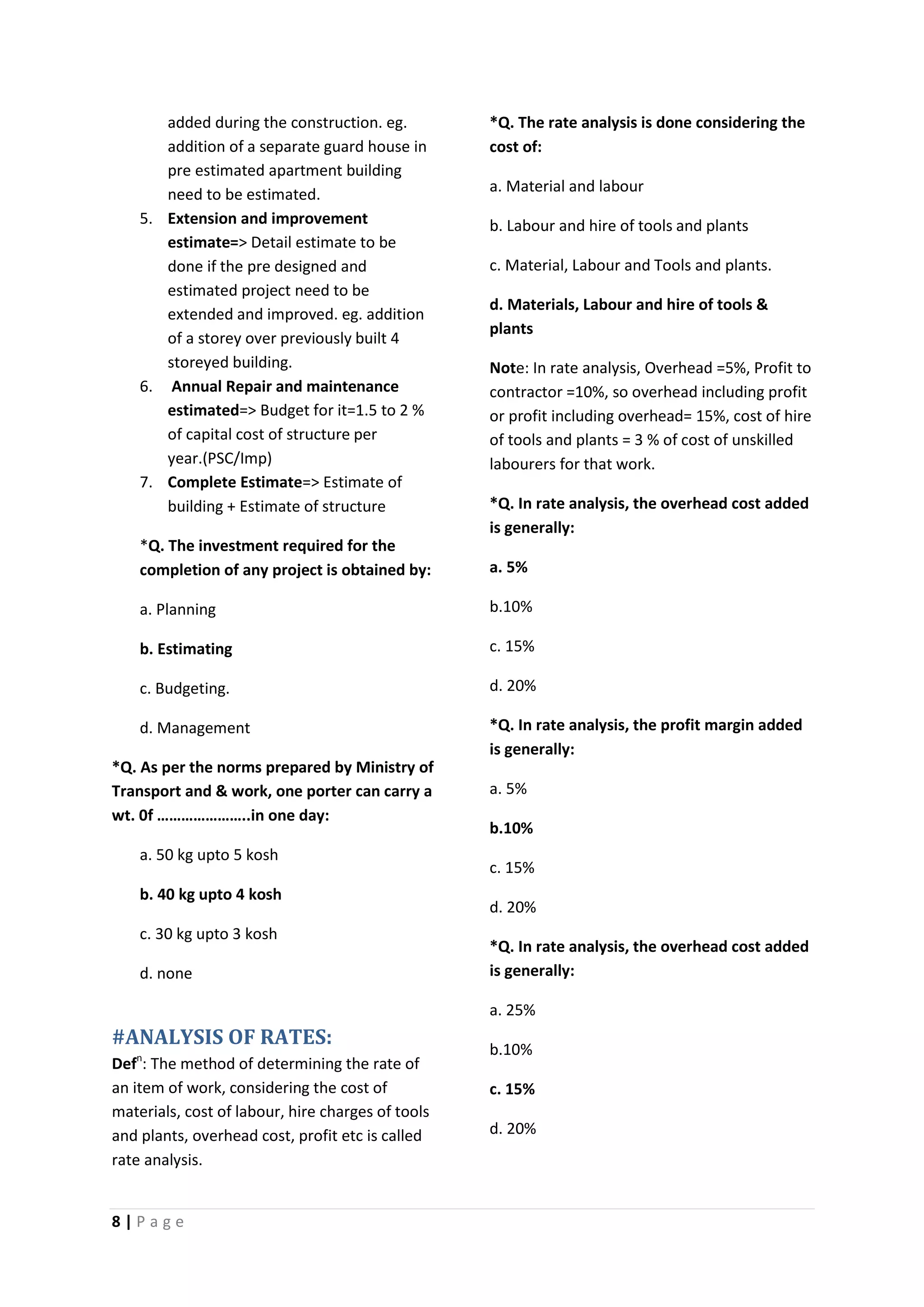 Estimating and costing complete note | PDF