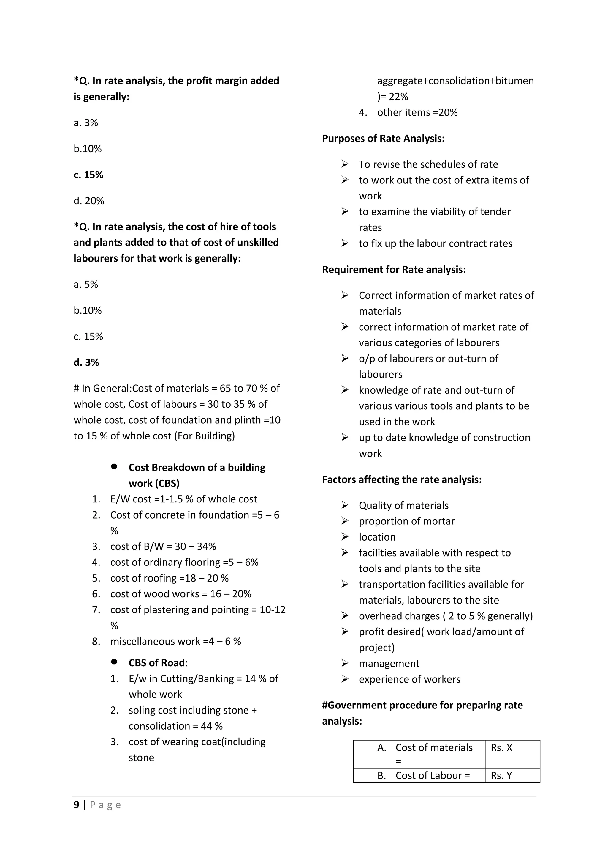 Estimating and costing complete note | PDF