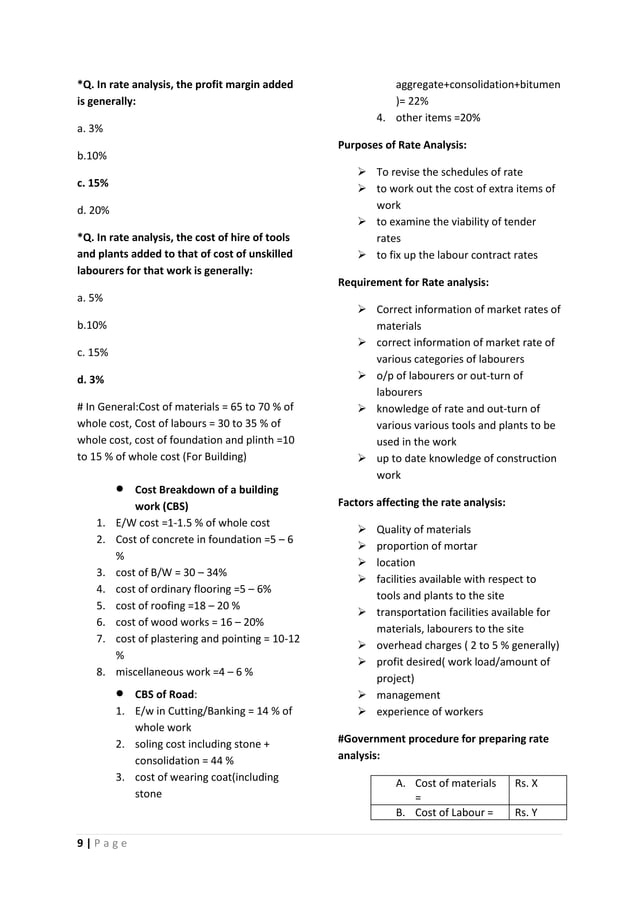 Estimating and costing complete note | PDF