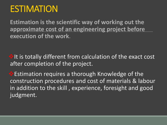 Estimating & costing of civil engineering structures | PPT