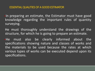 Estimating & costing of civil engineering structures | PPT