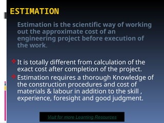 Introduction to estimating and costing.. | PPT
