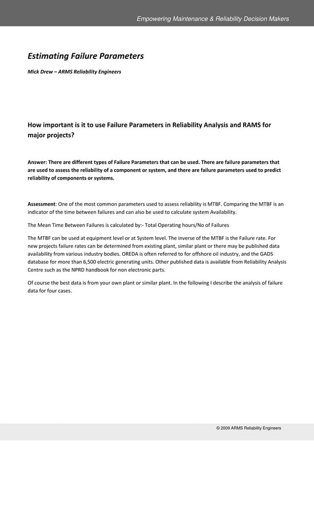 Estimating Failure Parameters in Reliability Analysis | PDF