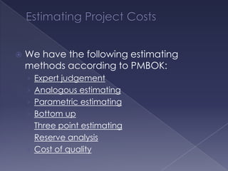 Estimating project costs | PPTX