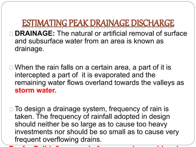 Estimating sewage discharge and peak drainage discharge | PPTX | Geology | Science