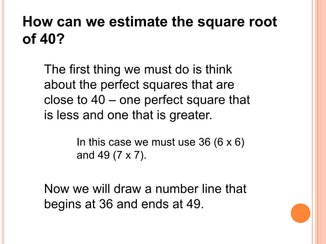 Estimating Square Roots (Number Line Method) | PPTX | Physics | Science
