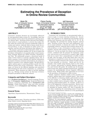 Prevalence of Deception in Online Customer Reviews | PDF