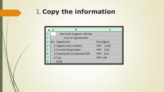 Estimating the product cost using microsoft excel | PPTX