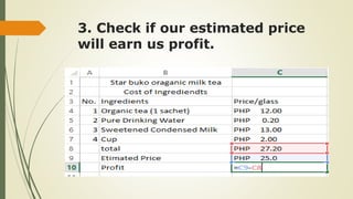 Estimating the product cost using microsoft excel | PPTX
