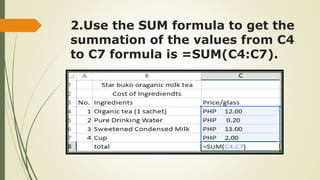 Estimating the product cost using microsoft excel | PPTX