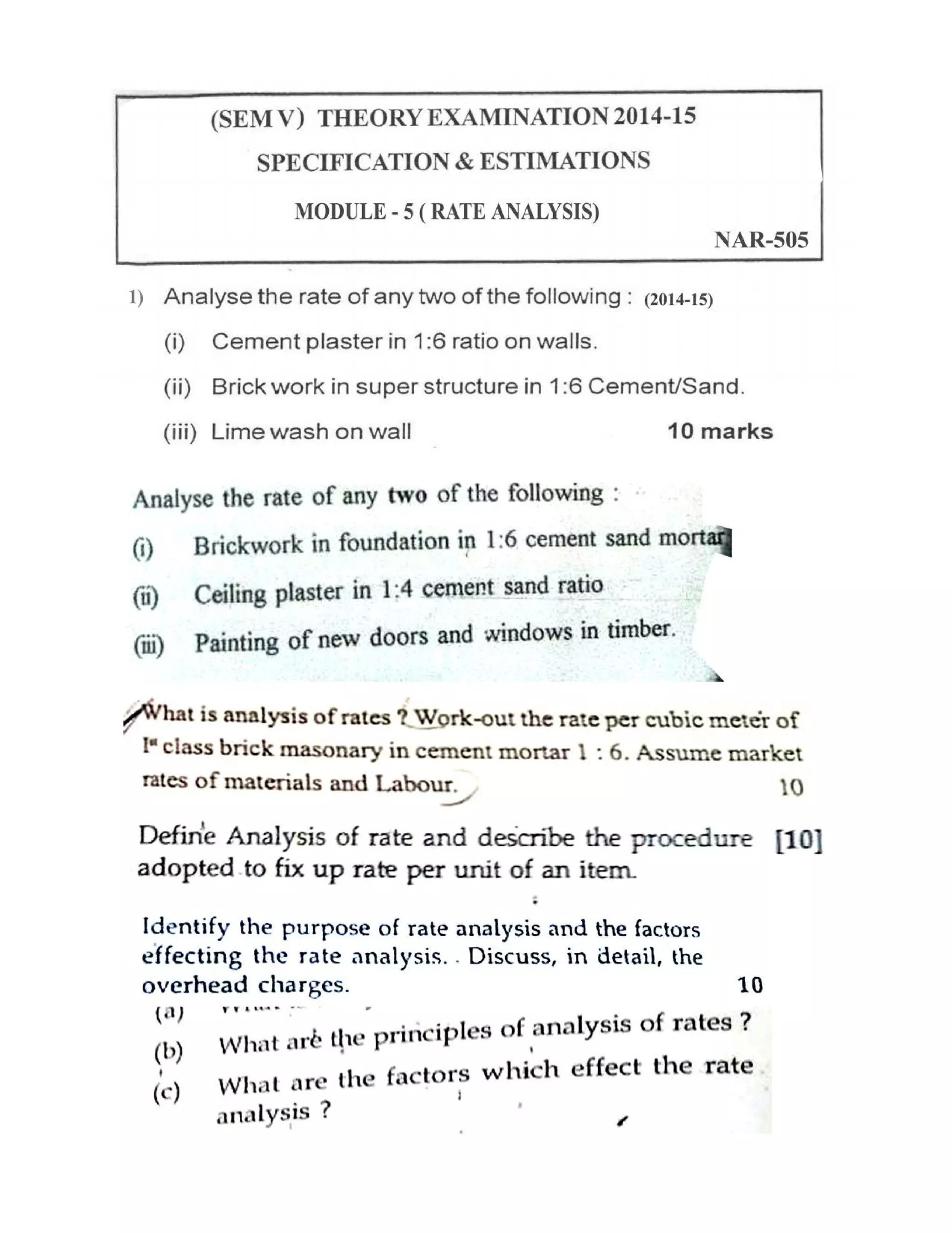 Estimation specification paper set (module 1 to 6) for semester 5 | PDF ...