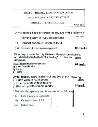 Estimation specification paper set (module 1 to 6) for semester 5 | PDF