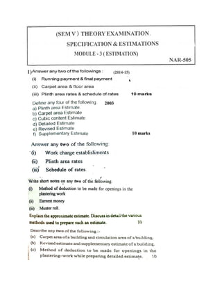 Estimation specification paper set (module 1 to 6) for semester 5 | PDF ...