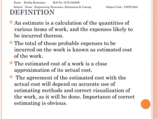 Estimation, to make construction estimation | PPT