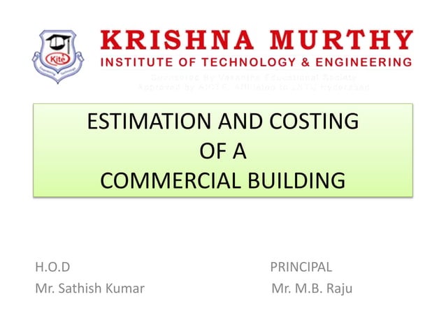 Estimation and costing of a commercial building | PPTX