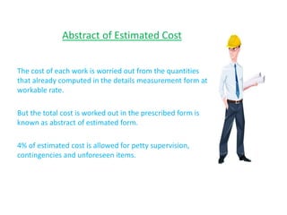 Estimation and costing of a commercial building | PPTX