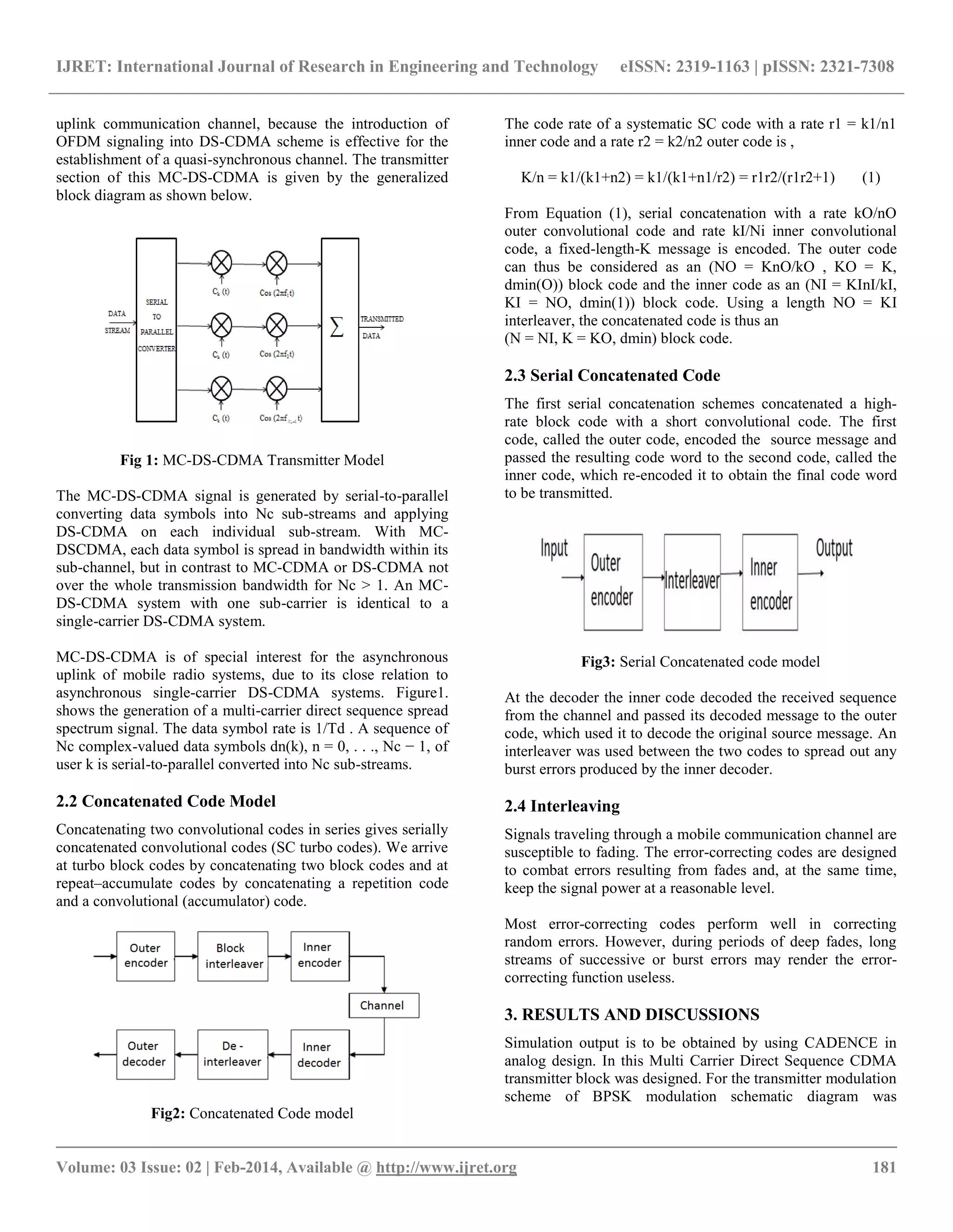 Estimation And Design Of Mc Ds Cdma For Hybrid Concatenated Coding In High Speed Vehicular