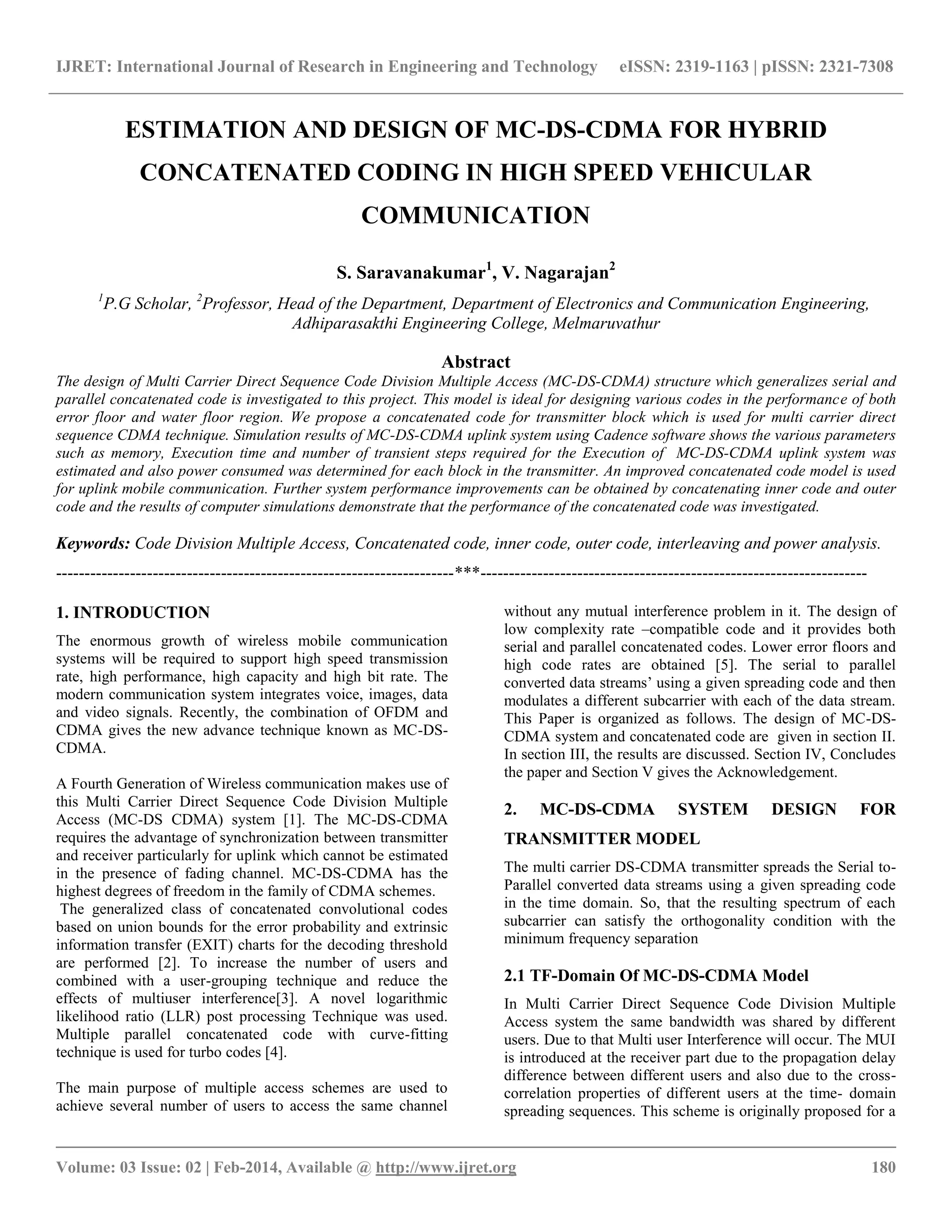 Estimation And Design Of Mc Ds Cdma For Hybrid Concatenated Coding In 8826