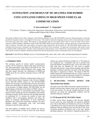 Estimation and design of mc ds-cdma for hybrid concatenated coding in high speed vehicular ...