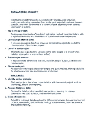 ESTIMATION techniques analogy advantages | PDF