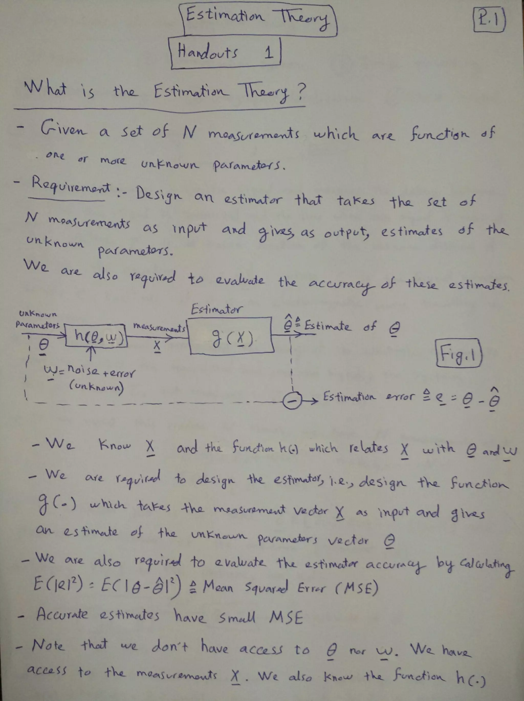 Estimation Theory Class (Handout 1) | PDF