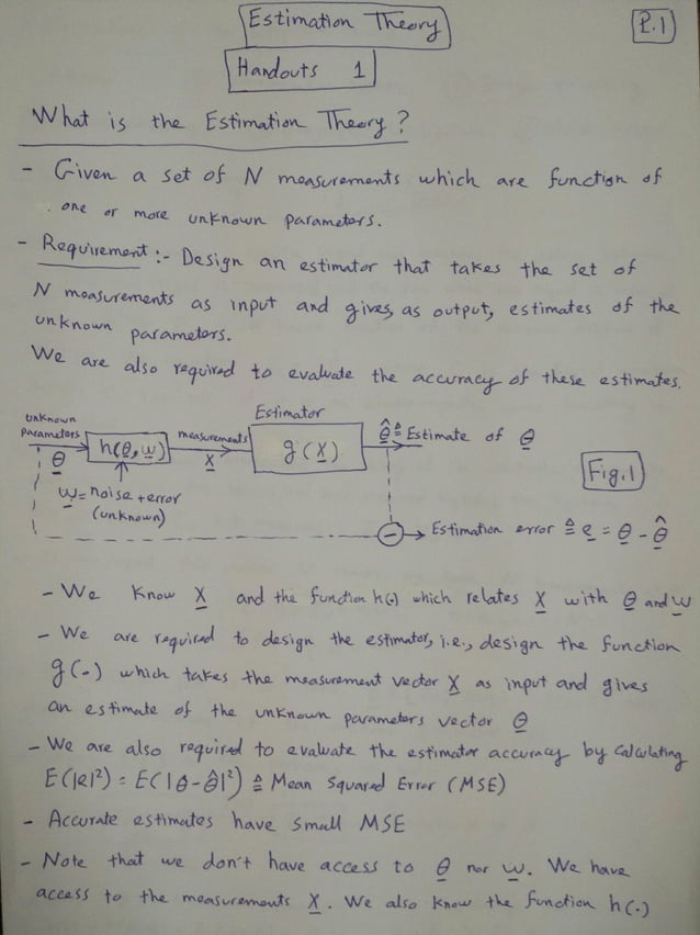 Estimation Theory Class Handout 1 Pdf Free Download