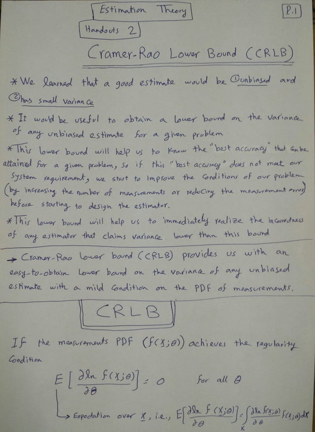 Estimation Theory Class (Handout 2) | PDF