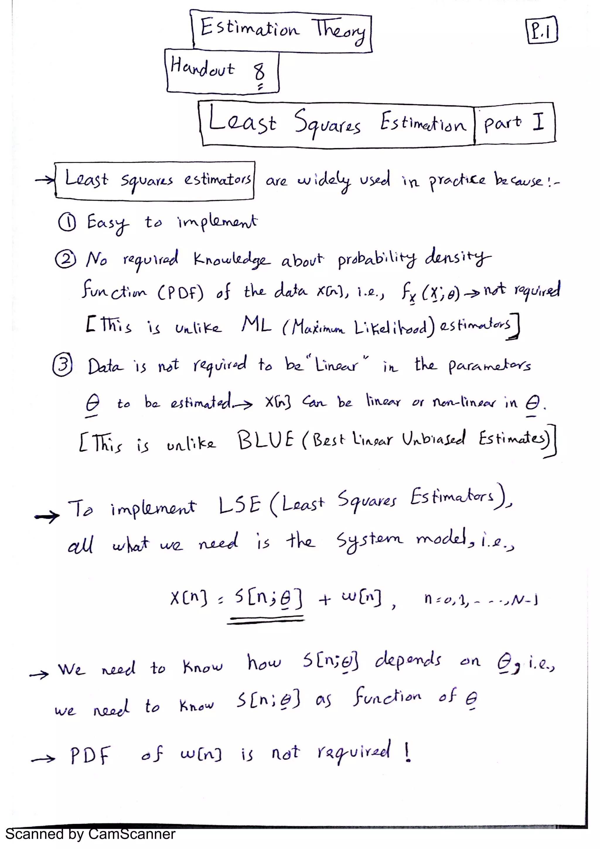 Estimation Theory Class (Handout 8) | PDF