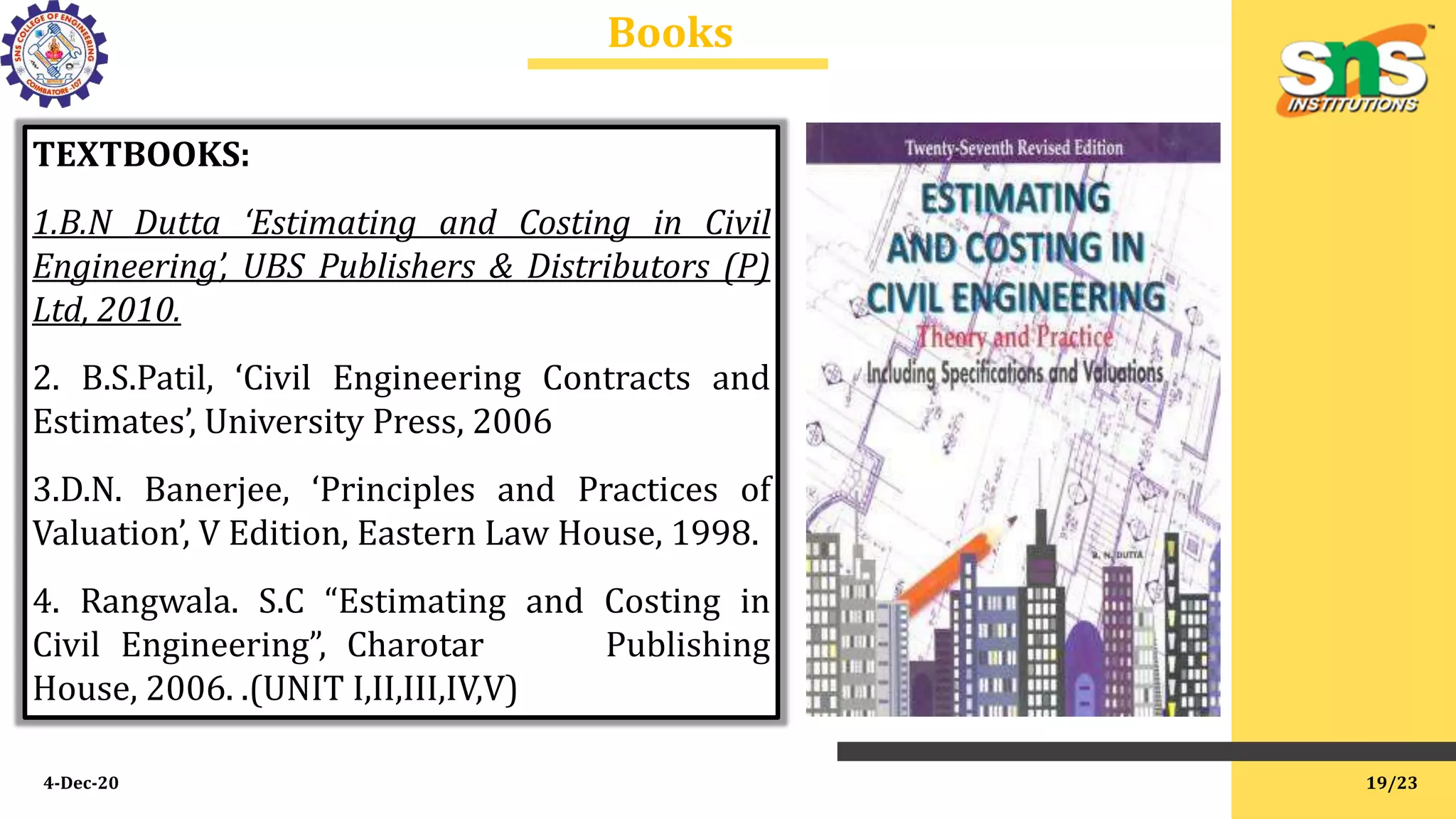 Estimation introduction - Estimation, Costing and Valuation (ECV) | PPTX