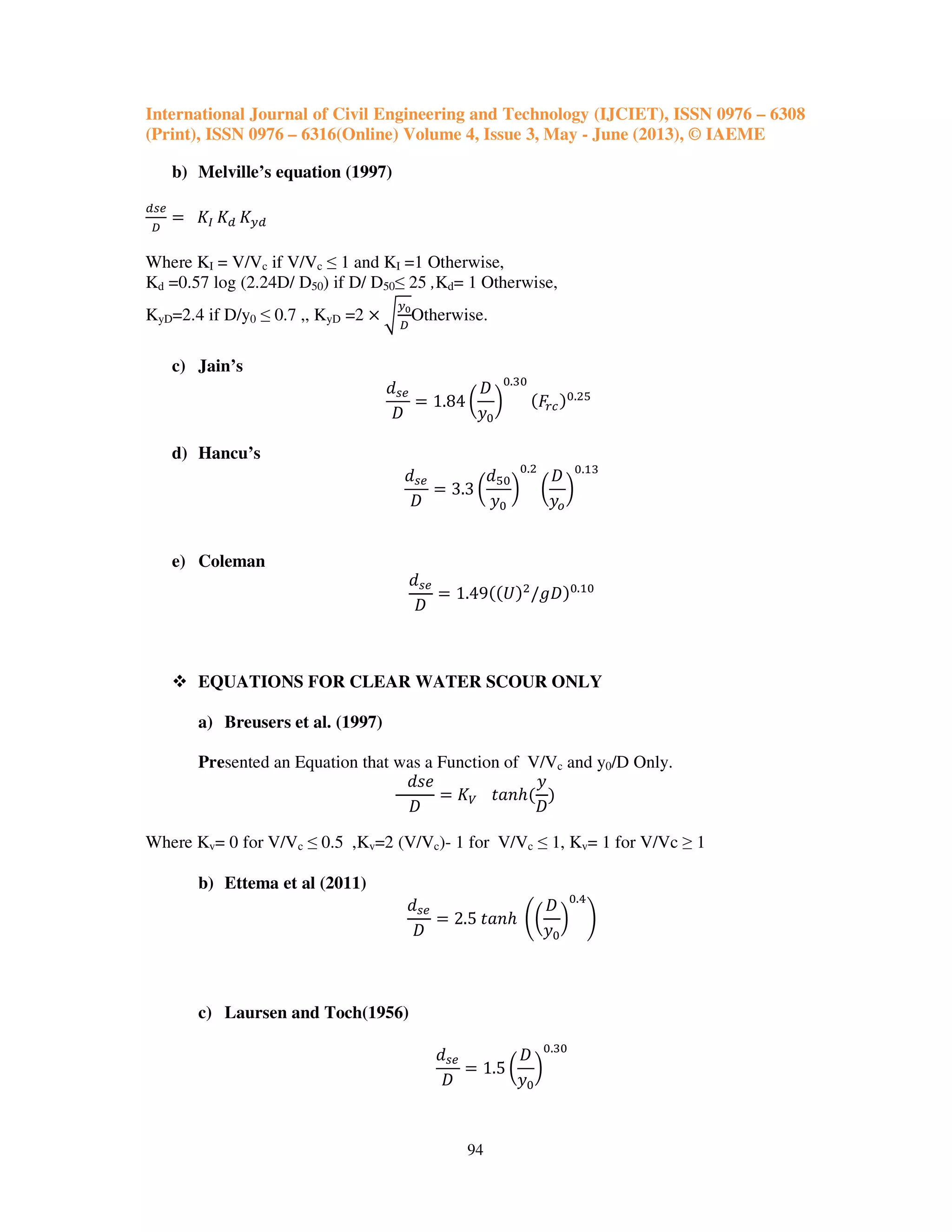 Estimation of bridge pier scour for clear water & live bed scour condition | PDF