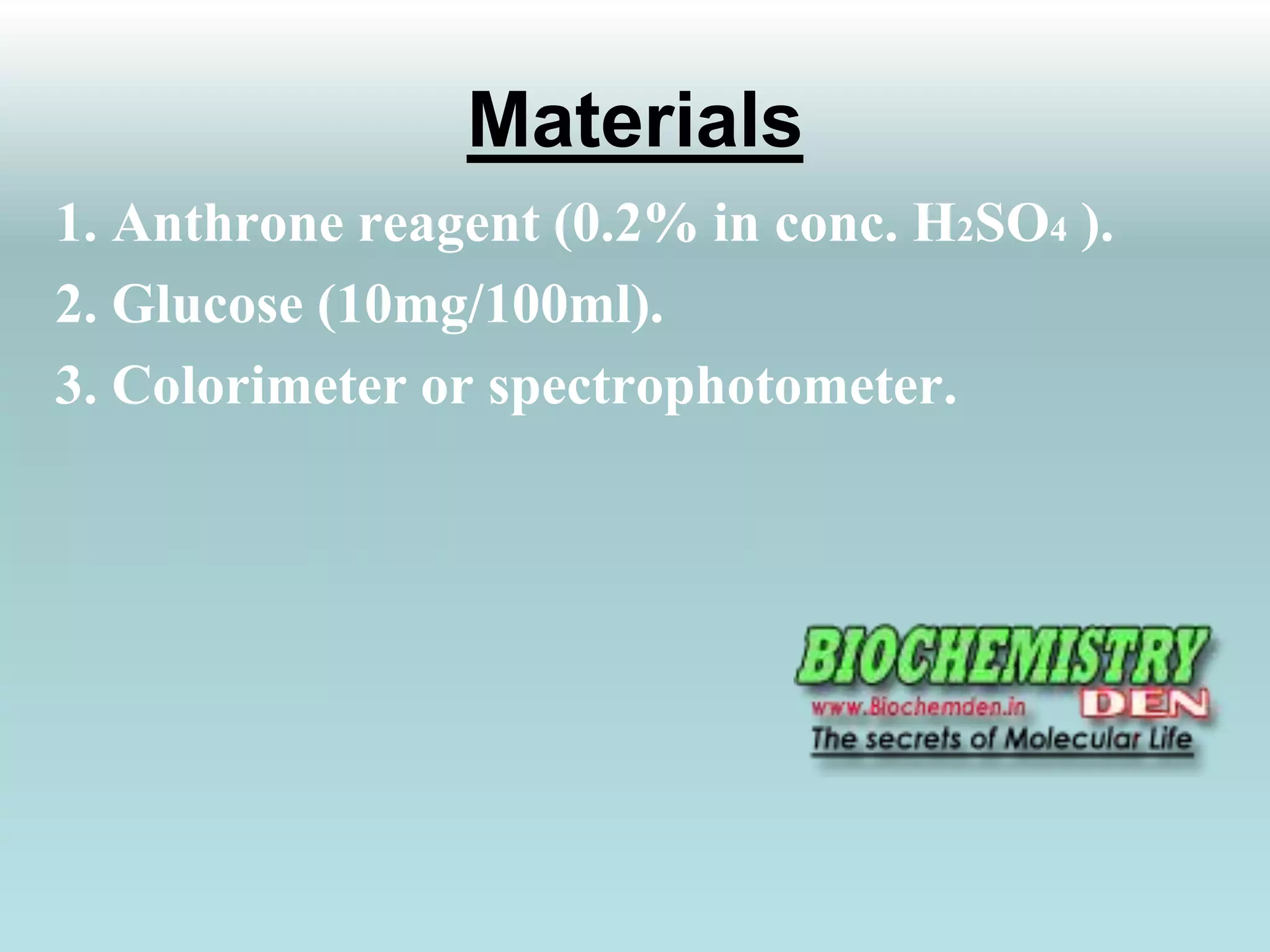 Estimation of Carbohydrates by anthrone method | PPTX | Chemistry | Science
