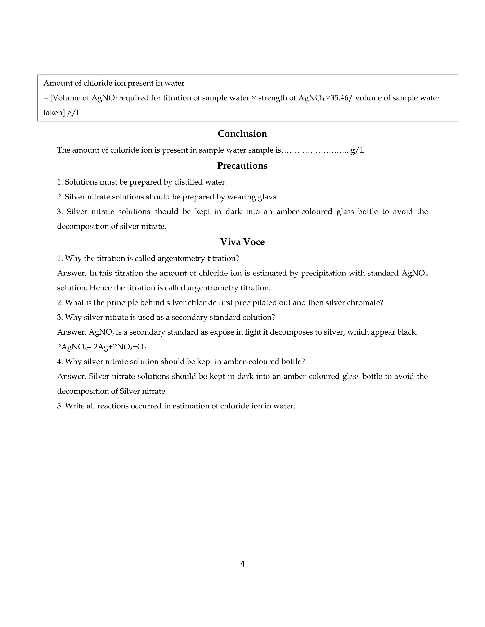 Estimation of chloride ion in water | PDF